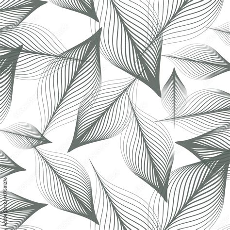 Linear Vector Pattern Repeating Abstract Leaves Gray Line Of Leaf Or Flower Floral Graphic