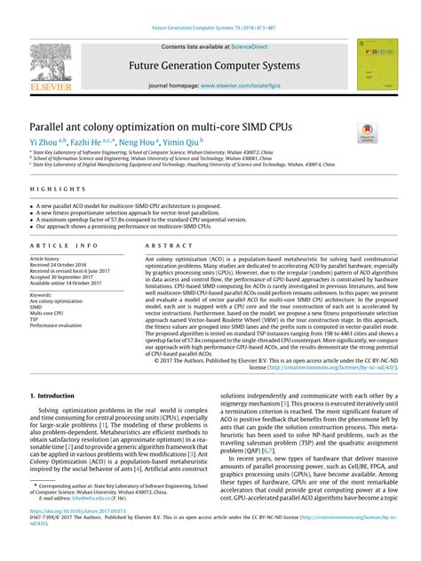 Pdf Parallel Ant Colony Optimization On Multi Core Simd Cpus