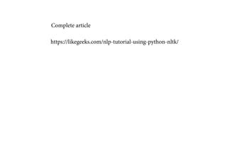 Nlp Tutorial Using Python Nltk Simple Examples PDF