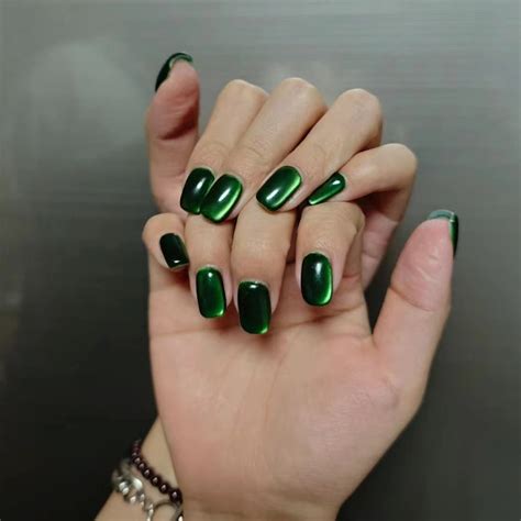 Green Cat Eye Press On Nails Handmade Gel Nail Set Etsy