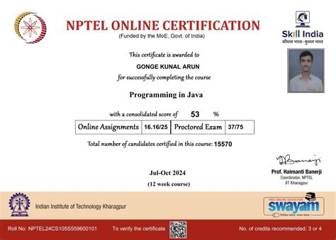 Java Programming Nptel Learningjourney Certificate Skilldevelopment Kunal Gonge