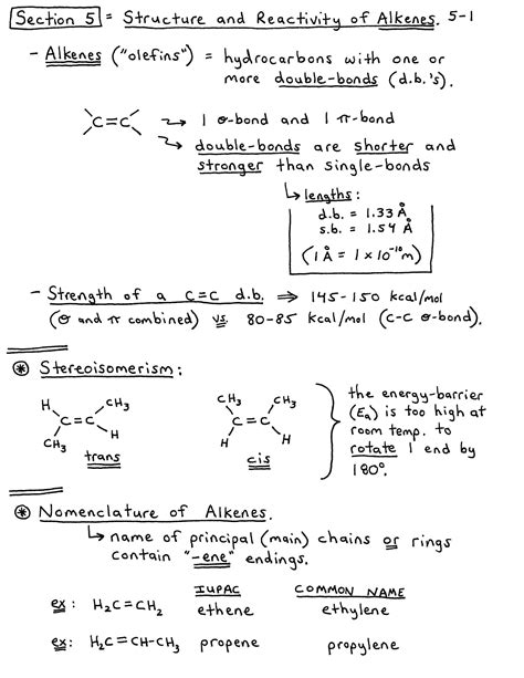 Structure And Reactivity Of Alkenes Section 5 Organic Chemistry Etsy