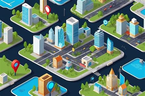 Premium Photo Mobile Maps Navigation And Tracking Concept Isometric City Map App Design
