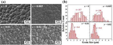 A Sem Micrographs And B Grain Size Distribution Of The Nb Modified Download Scientific