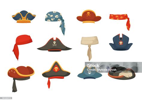 해적 Headgear 해적 모자 해적 두건 의상 고립 세트 흰색 배경에 고립 0명에 대한 스톡 벡터 아트 및 기타 이미지 0