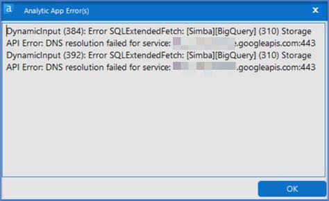 error dns resolution failed for service when using simba bigquery odbc driver