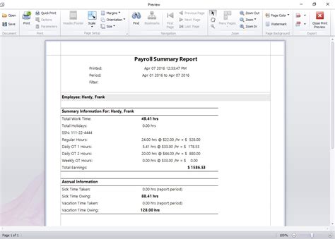 Payroll Summary Report Time Clock Mts Documentation