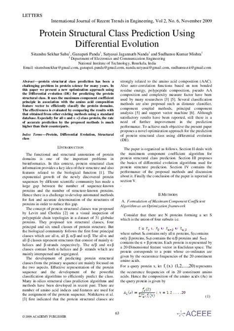 Pdf Protein Structural Class Prediction Using Differential Evolution Jagannath Sahu