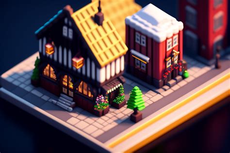 Lexica Isometric Norwegian Town Unreal Engine Voxel Render Pixel Art