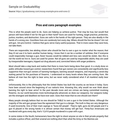 ⇉pros And Cons Paragraph Examples Essay Example Graduateway