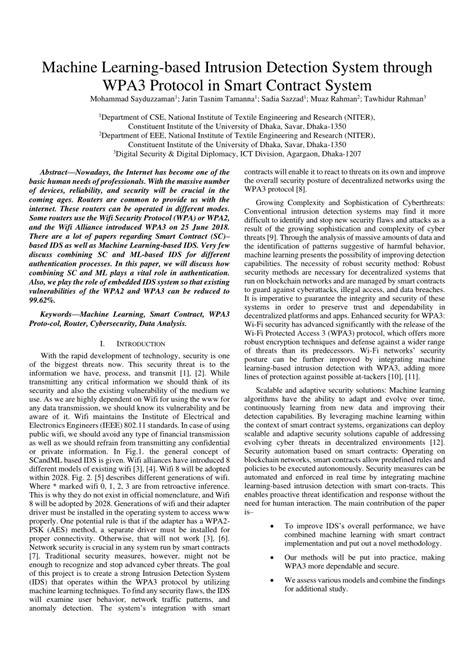 Pdf Machine Learning Based Intrusion Detection System Through Wpa3 Protocol In Smart Contract