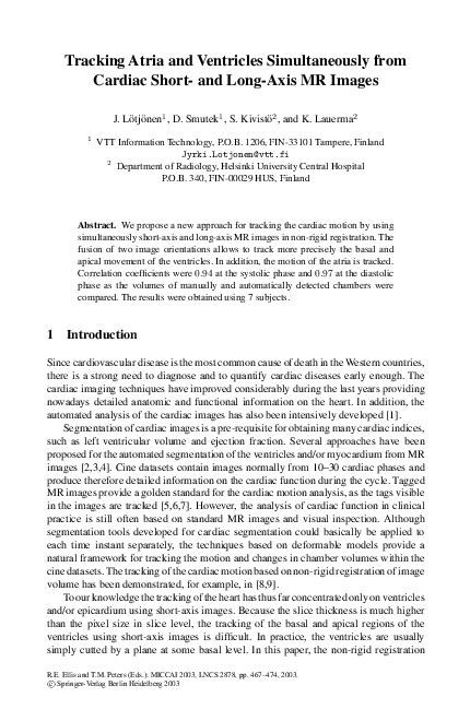 Pdf Tracking Atria And Ventricles Simultaneously From Cardiac Short