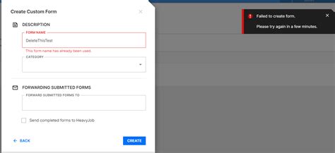Error This Form Name Has Already Been Used
