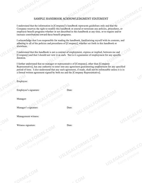 North Carolina Sample Handbook Acknowledgment Statement Sample