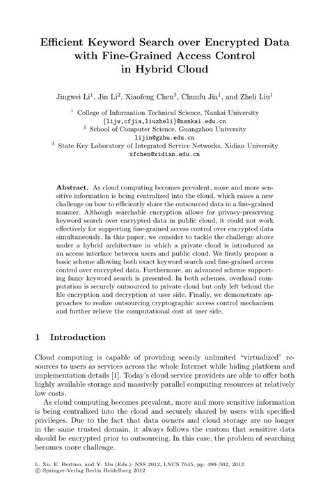 Pdf Efficient Keyword Search Over Encrypted Data With Fine Grained Access Control In Hybrid Cloud