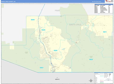 Santa Cruz County Az Zip Code Wall Map Basic Style By Marketmaps