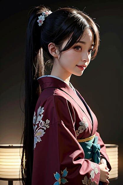 Hermosa Joven Japonesa Modelo Vistiendo Un Hermoso Kimono Fondo De