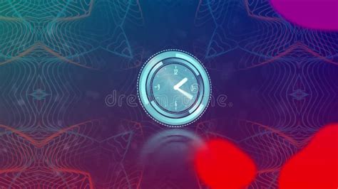 Animation Of Clock Ticking Over Neon Pattern On Dark Background Stock Footage Video Of