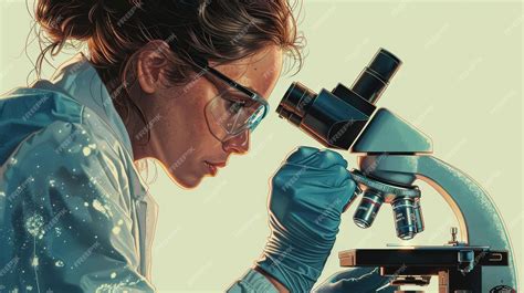 A Determined Female Biologist Examining Samples Under A Microscope In A