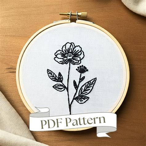 Floral Embroidery Pattern Beginner Diy Flower Design Pdf Pattern Etsy