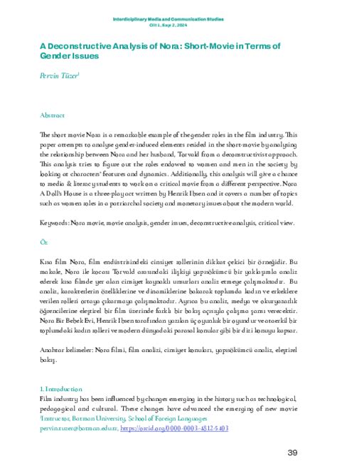 Pdf A Deconstructive Analysis Of Nora Short Movie In Terms Of Gender Issues
