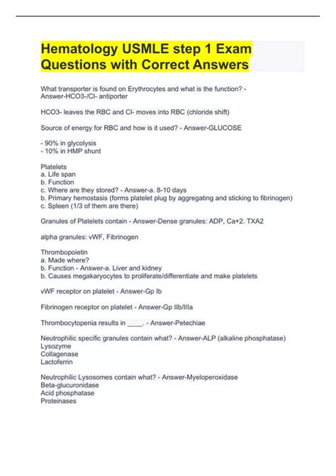 Hematology Usmle Step 1 Exam Questions With Correct Answers Usmle