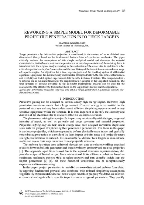 pdf reworking a simple model for deformable projectile penetration