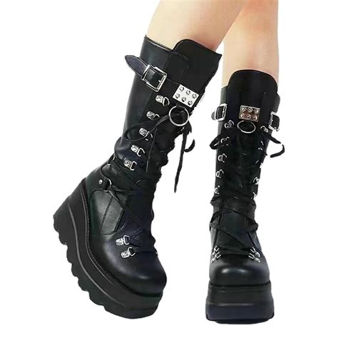 Gothic Punk Platform Motorcycle Boots For Women Lace Up And Zipper