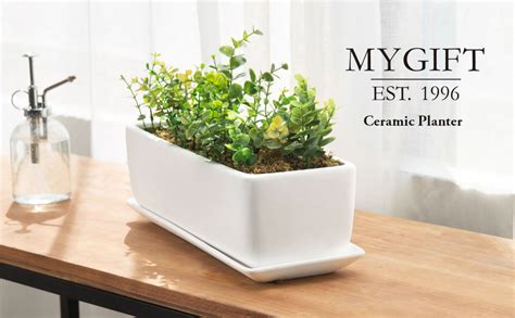 Myt 14 Inch Unglazed Rectangular Ceramic Planter With Removable