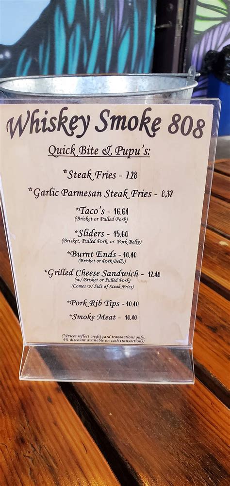 Menu At Whiskey Smoke 808 Bbq Kaneohe