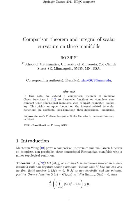 Pdf Comparison Theorem And Integral Of Scalar Curvature On Three