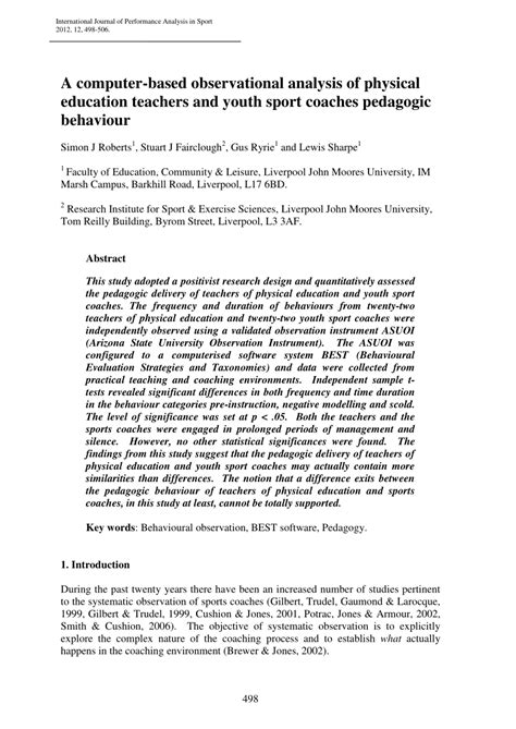 Pdf A Computer Based Observational Analysis Of Physical Education