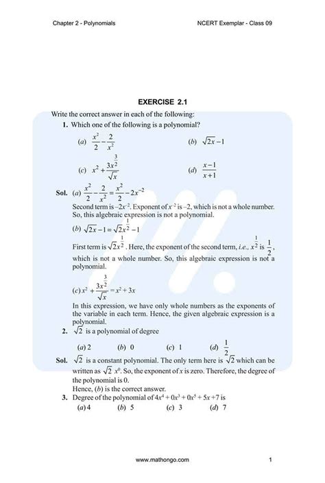 Ncert Exemplar For Class 9 Maths Chapter 2 Mathongo