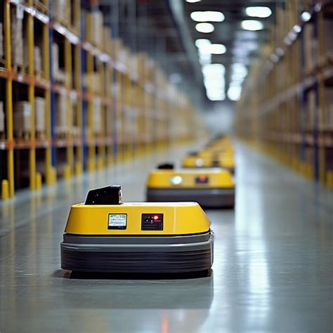 Automated Guided Vehicles Agvs Navigating A Warehouse Floor Premium Ai Generated Image