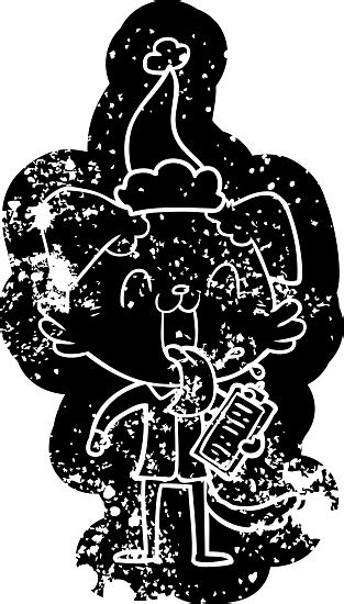 산타 모자를 쓰고 클립보드를 가진 헐떡이는 개의 기발한 만화 고민 아이콘 개에 대한 스톡 벡터 아트 및 기타 이미지 개 귀여운 그런지 이미지 기법 Istock