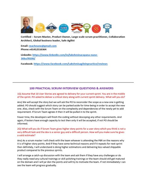 100 Practical Scrum Master Qanda Pdf Scrum Software Development Software Development Process