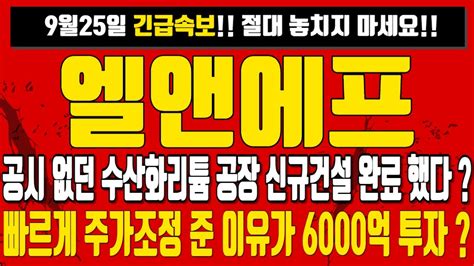 엘앤에프 🔥 긴급속보 공시에도 없던 수산화리튬 공장 신규건설 완료 했다 금일 영상 중요합니다 빠르게 주가조정 준 이유가