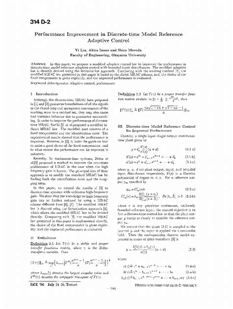 Performance Improvement In Discrete Time Model Reference Adaptive Control Ieee Conference
