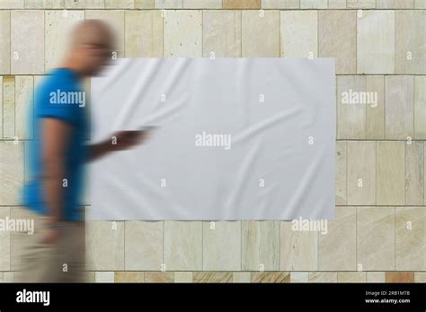 blank horizontal wrinkled street poster on marble tiles wall with