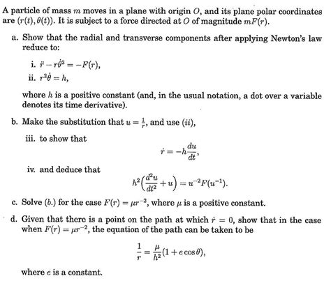 Solved A Particle Of Mass M Moves In A Plane With Origin O