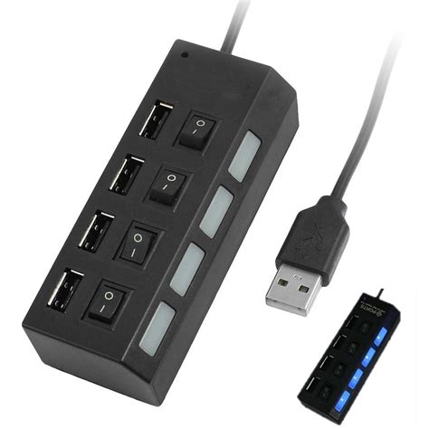 Blue LED Light On Off Switch High Speed Mini 4 Ports USB 2 0 Hub Adapter PS EBay