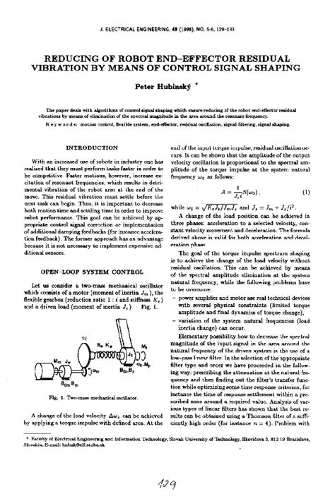 Pdf Reducing Of Robot End Effector Residual Vibration By Means Of