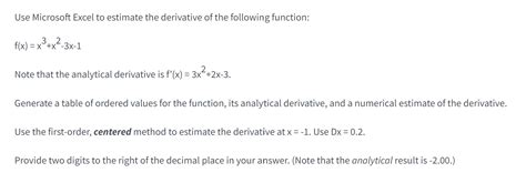 Solved Use Microsoft Excel To Estimate The Derivative Of The Chegg Com