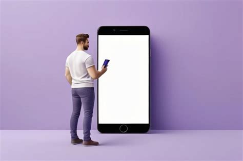 Scrolling Mobile Screen Photo And 3d Illustration Of Man Standing Next To Huge 3d Model