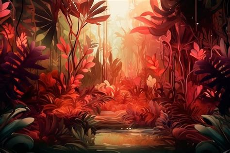 Tropical Jungle Dreamscape Abstract Color Background Premium Ai