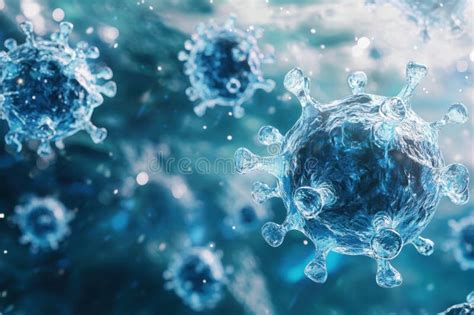 Visual Representation Of Virus Particles In A Microscopic Environment Under Blue Lighting Stock
