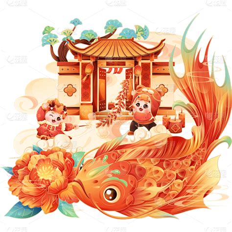 龙年春节新春新年过年除夕卡通感可爱拟人龙年俗插画场景组合元素素材