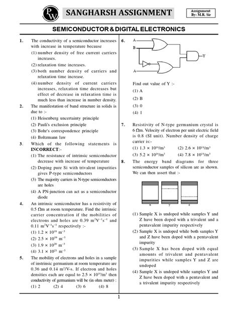 Sangharsh Assignment 01 Semiconductor And Digital Electronics Pdf P