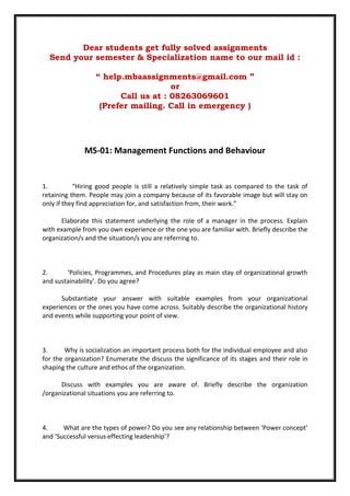 Ignou Mba Solved Assignments PDF