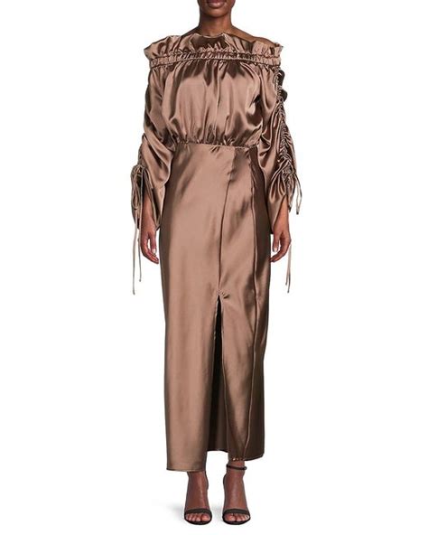 Renee C Renee C Satin Off The Shoulder Maxi Dress Stylemi